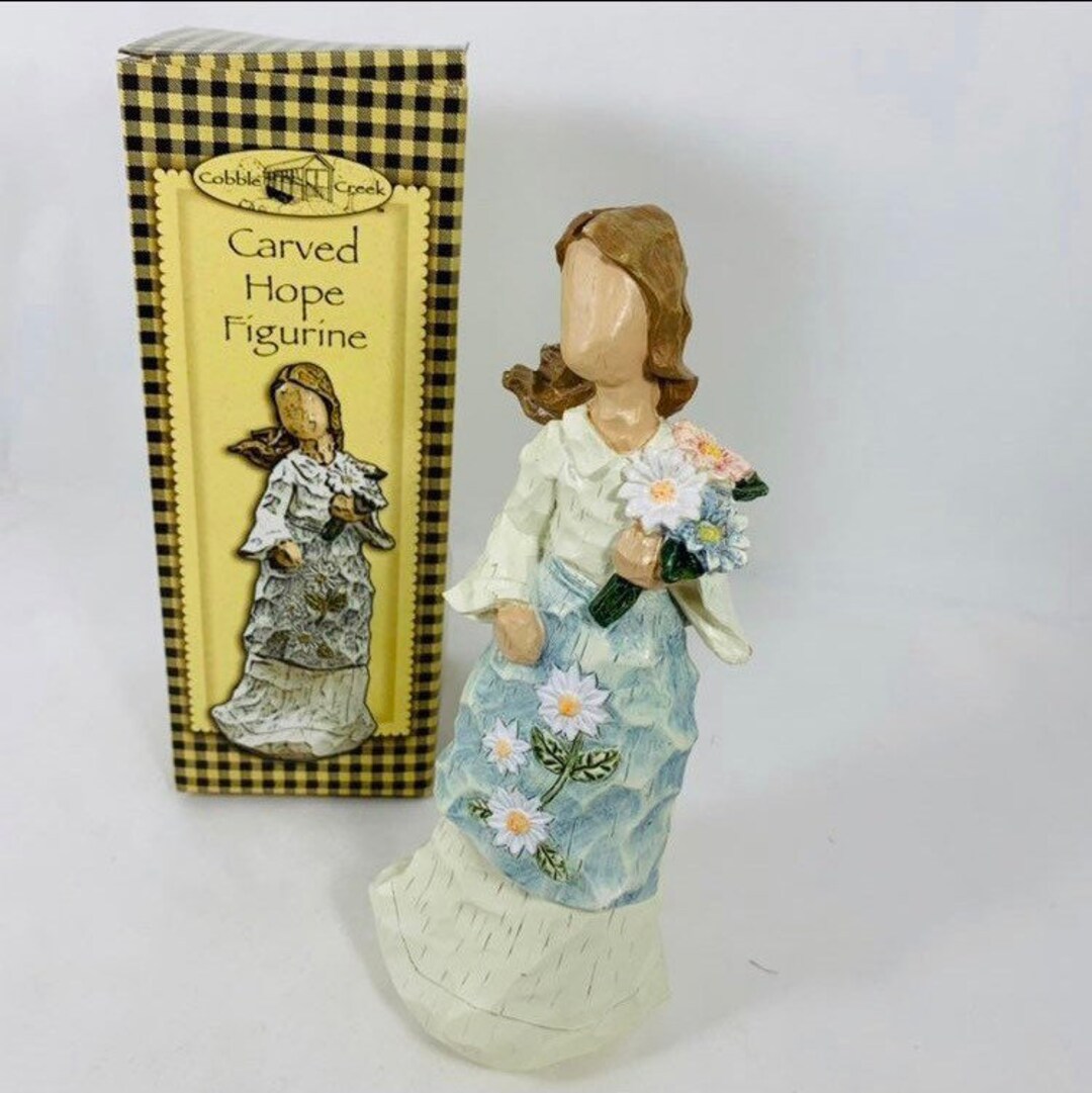 Cobble Creek Woman With Flowers Wood Figurine, Carved Hope, Willow Tree ...