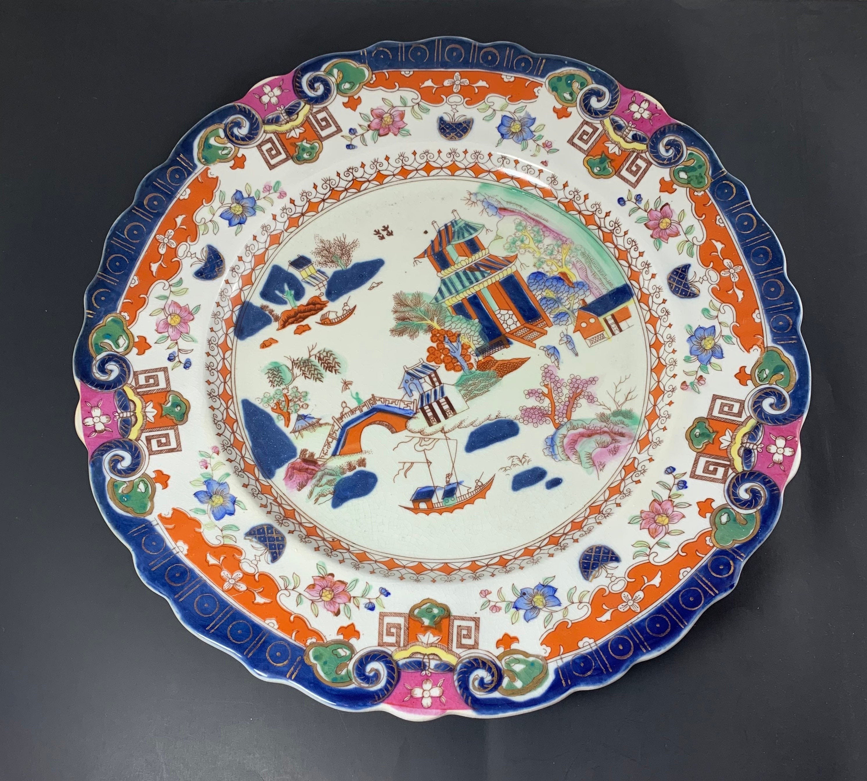 Antique Masons Ironstone Japanese Pagoda & Village Charger - Etsy