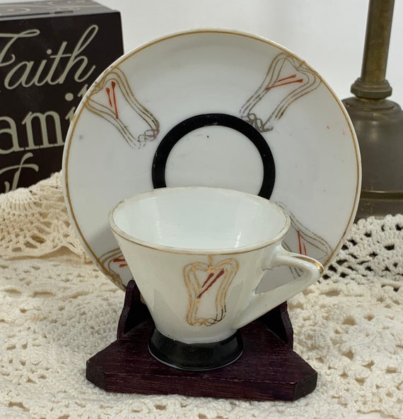 Vintage Japan Miniature Tea Cup and Saucer Set Black & Gold - Etsy