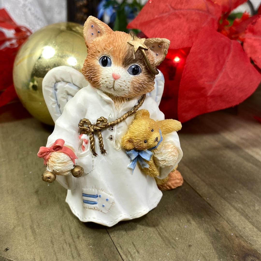 Enesco Calico Kittens “hark-a Herald Angel” Kitten Angel Holding Bear ...
