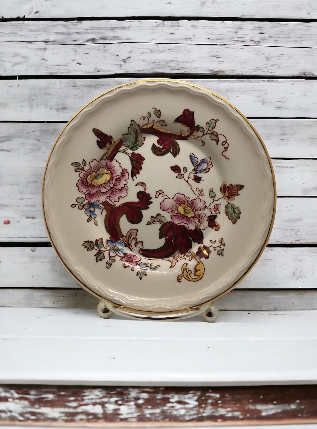Ironstone Plate, Mandalay Red Masons Ironstone Porcelain Saucer England ...