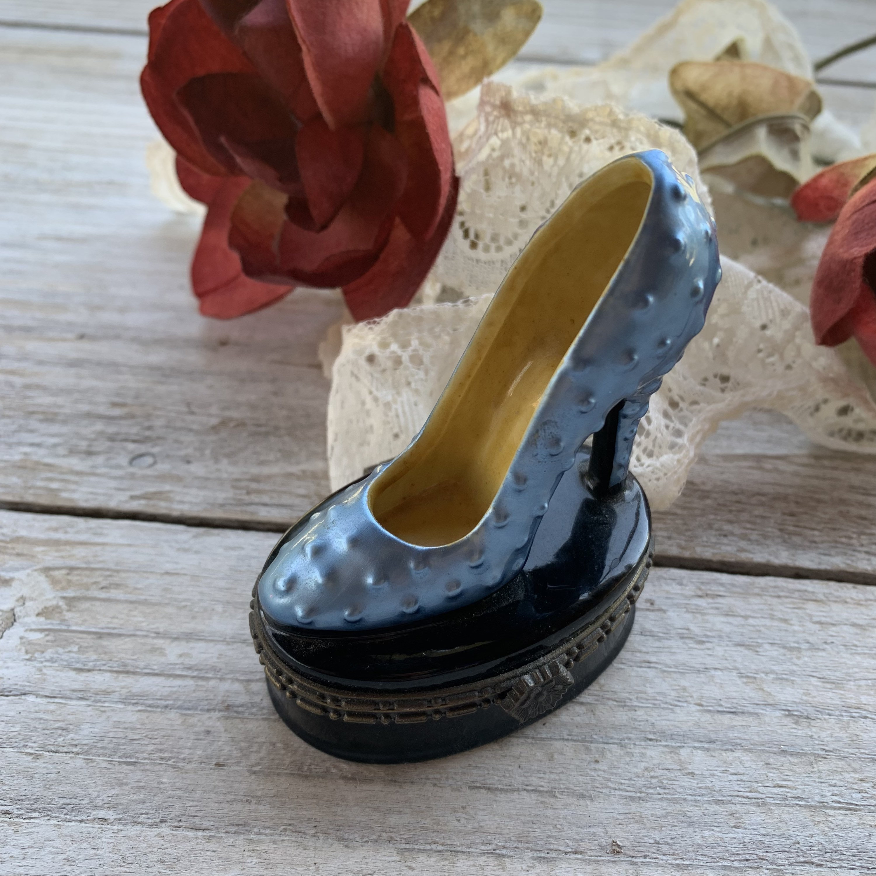 Blue Crystals trinket box Blue Enamel High heel shoe trinket box ...
