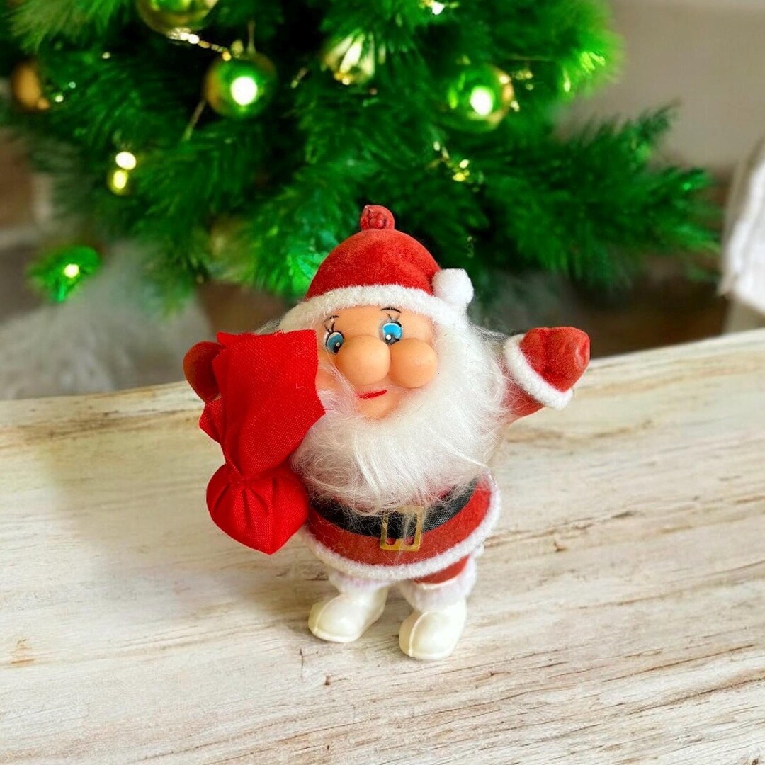 Vintage Flocked Felt Santa / Chubby Cheek Santa / Christmas Ornaments ...