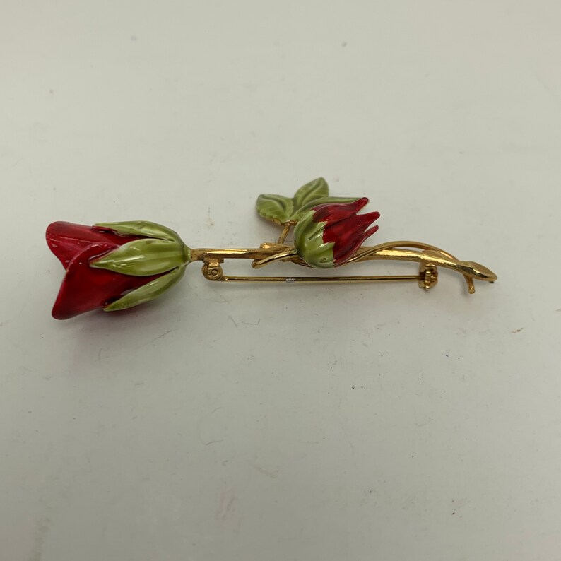 Red Rose Brooch Pin Enamel and Gold Tone Vintage - Etsy