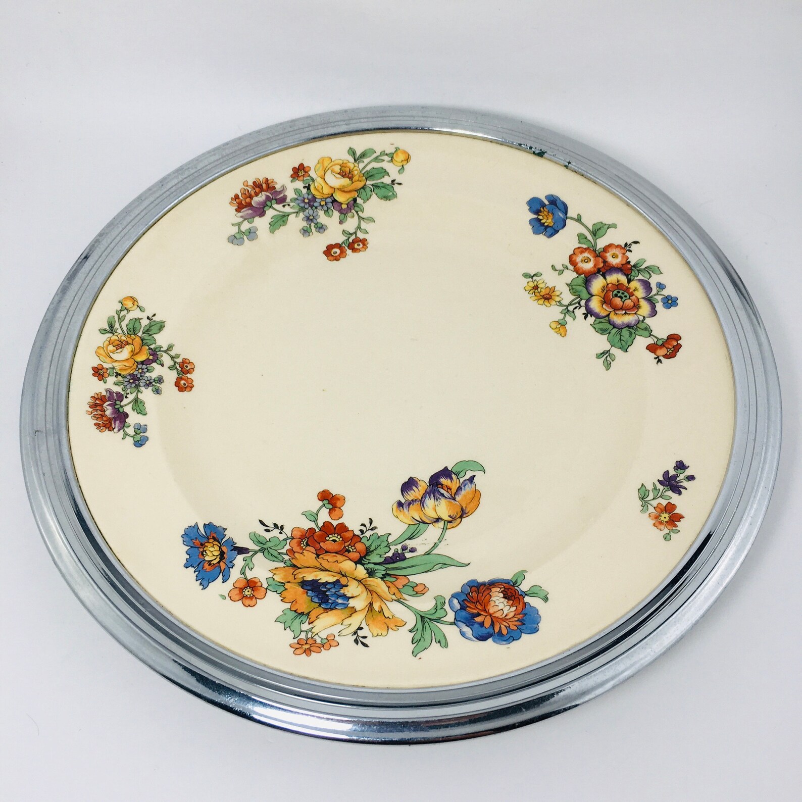 Farberware Umbertone Floral Plate Metal Rim Leigh Potters USA | Etsy