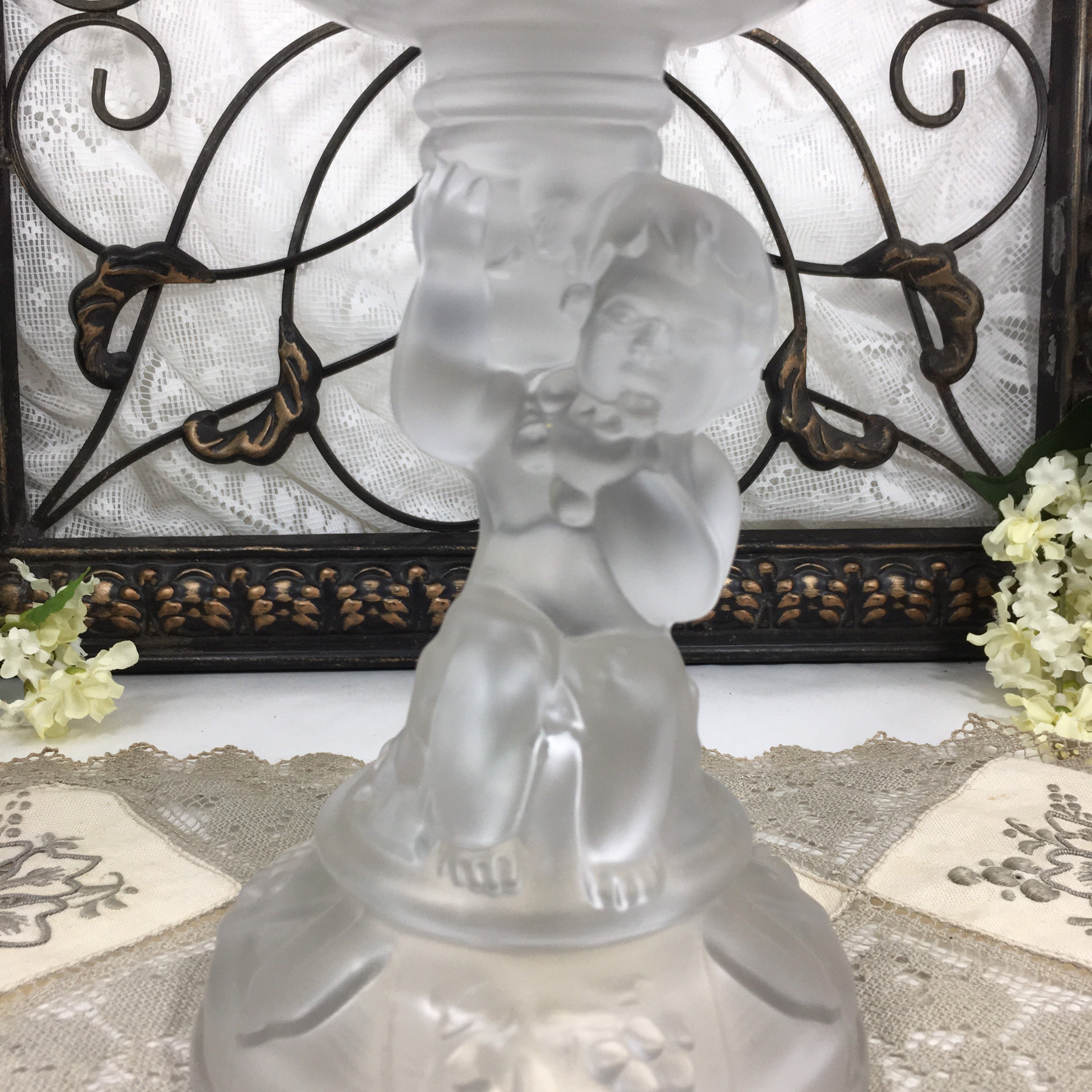 Cherub Compote, Frosted Glass Cherub Pedestal Compote With Grape Decor ...