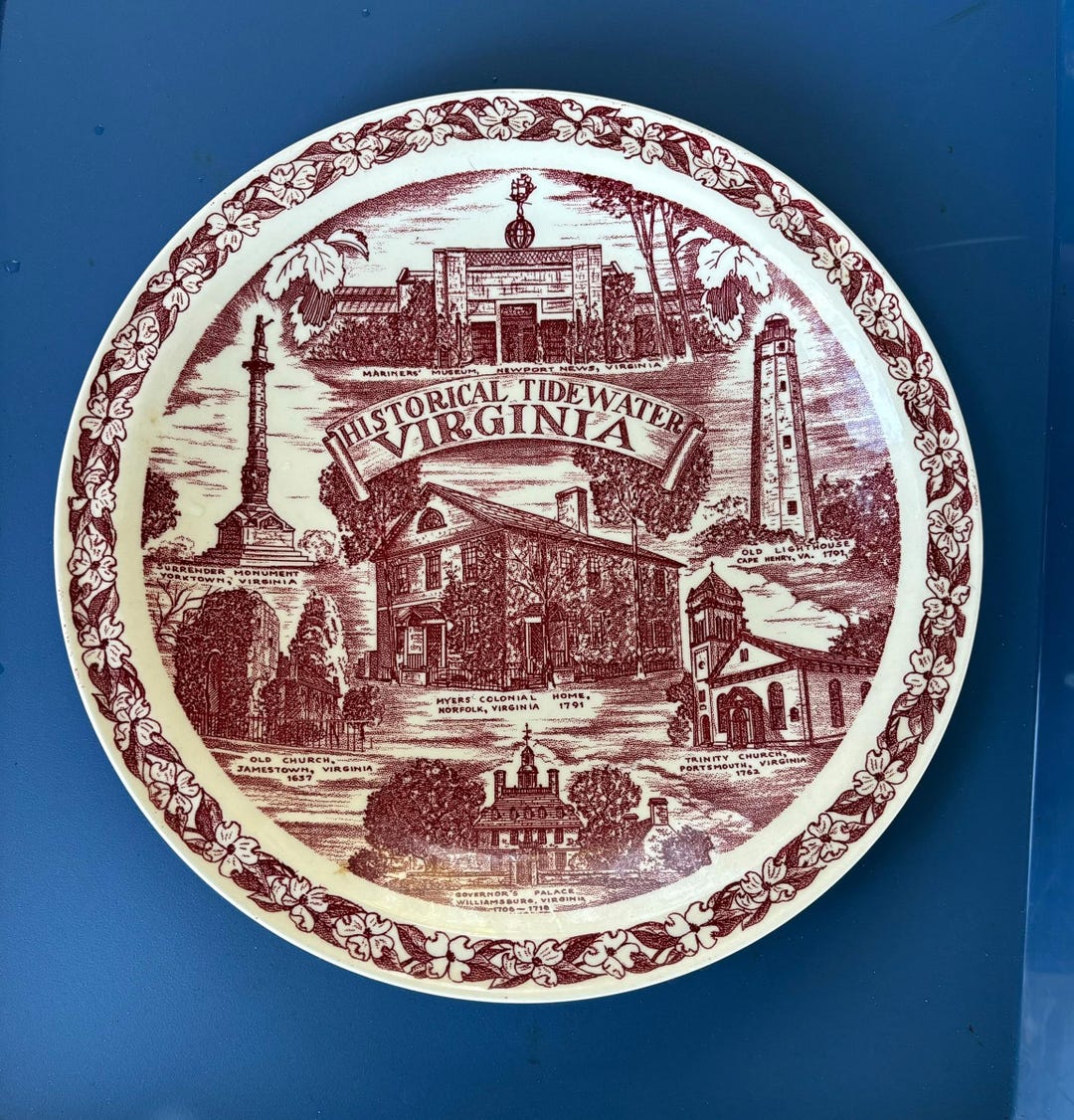 Vintage Virginia State Souvenir Plate - Tidewater Virginia Souvenir ...