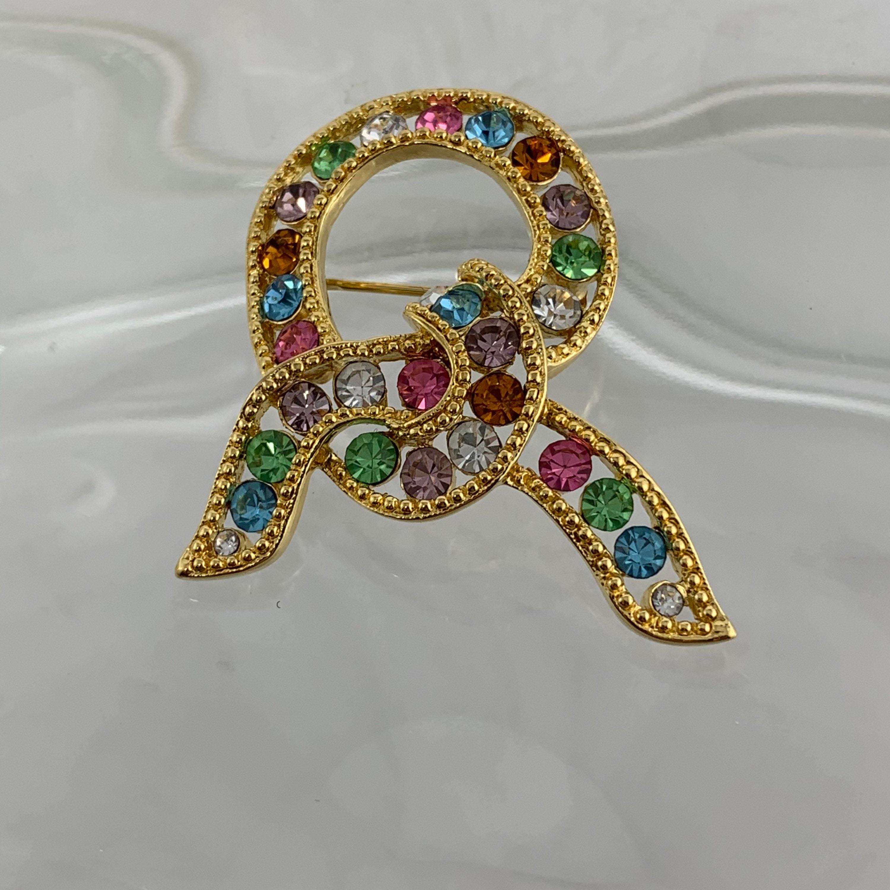 Joan Rivers Brooch Vintage Multi-color Rhinestone Knotted | Etsy