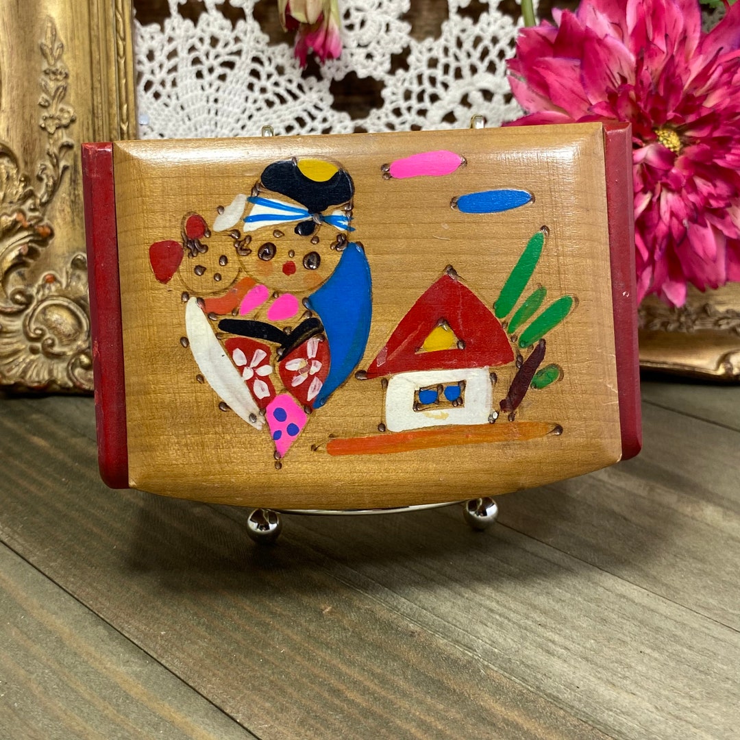 Vintage Japanese Jewelry Box With Mirror, Painted Wooden Japanese ...