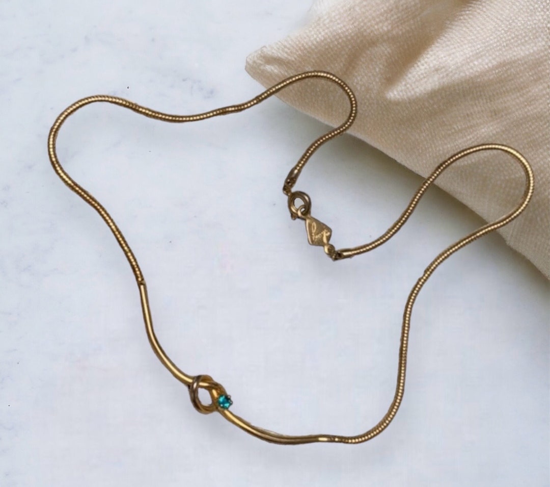 Vintage Love Knot Necklace With Green Rhinestone by Biagi - Gold/silver ...