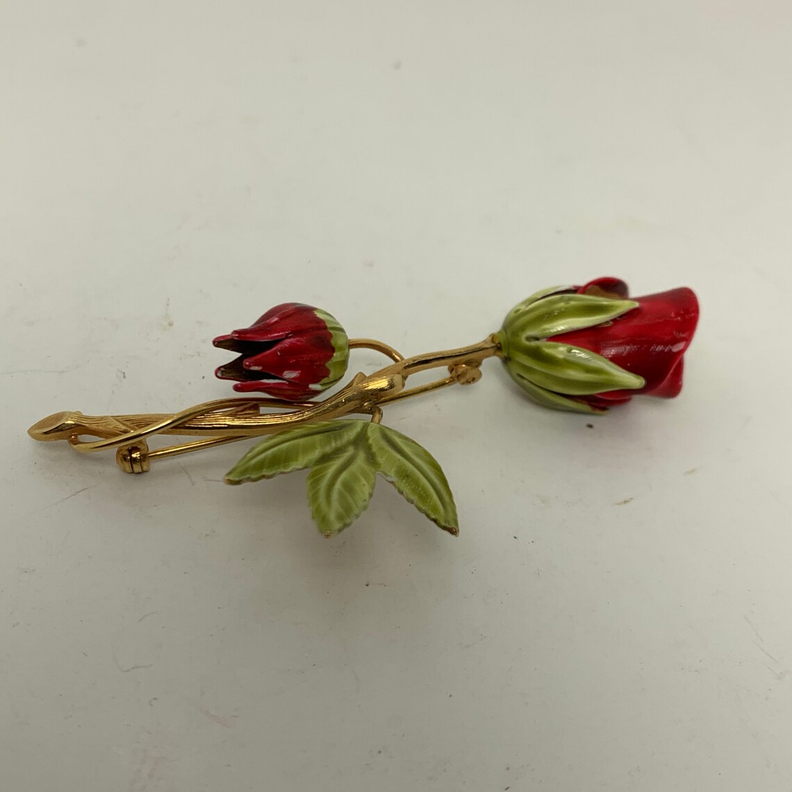 Red Rose Brooch Pin Enamel and Gold Tone Vintage - Etsy