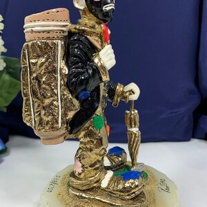 Vintage Ron Lee World of Clowns Pewter Clown Playing Golf on Onyx Base ...