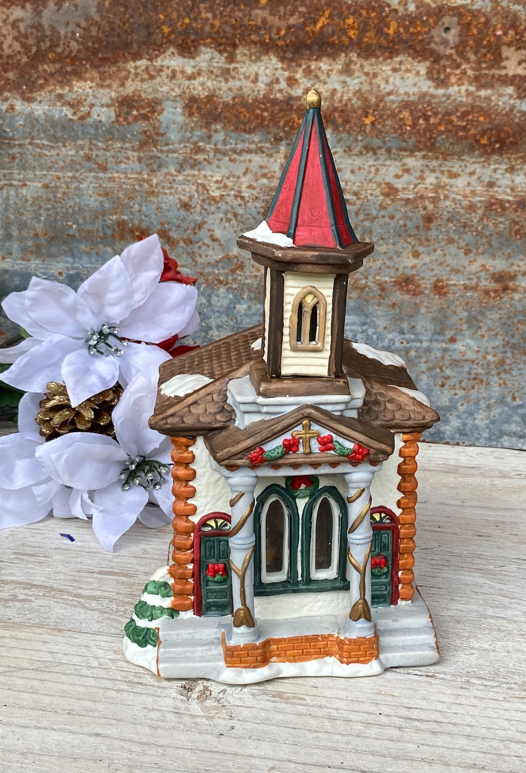Vintage Christmas Village Church Decoration With Light - Etsy