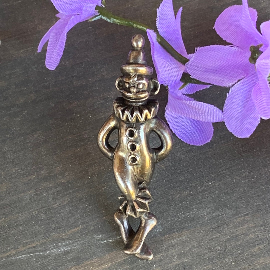 Vintage Clown Brooch, Silver Clown Pin, Circus Clown Fashion Pin ...