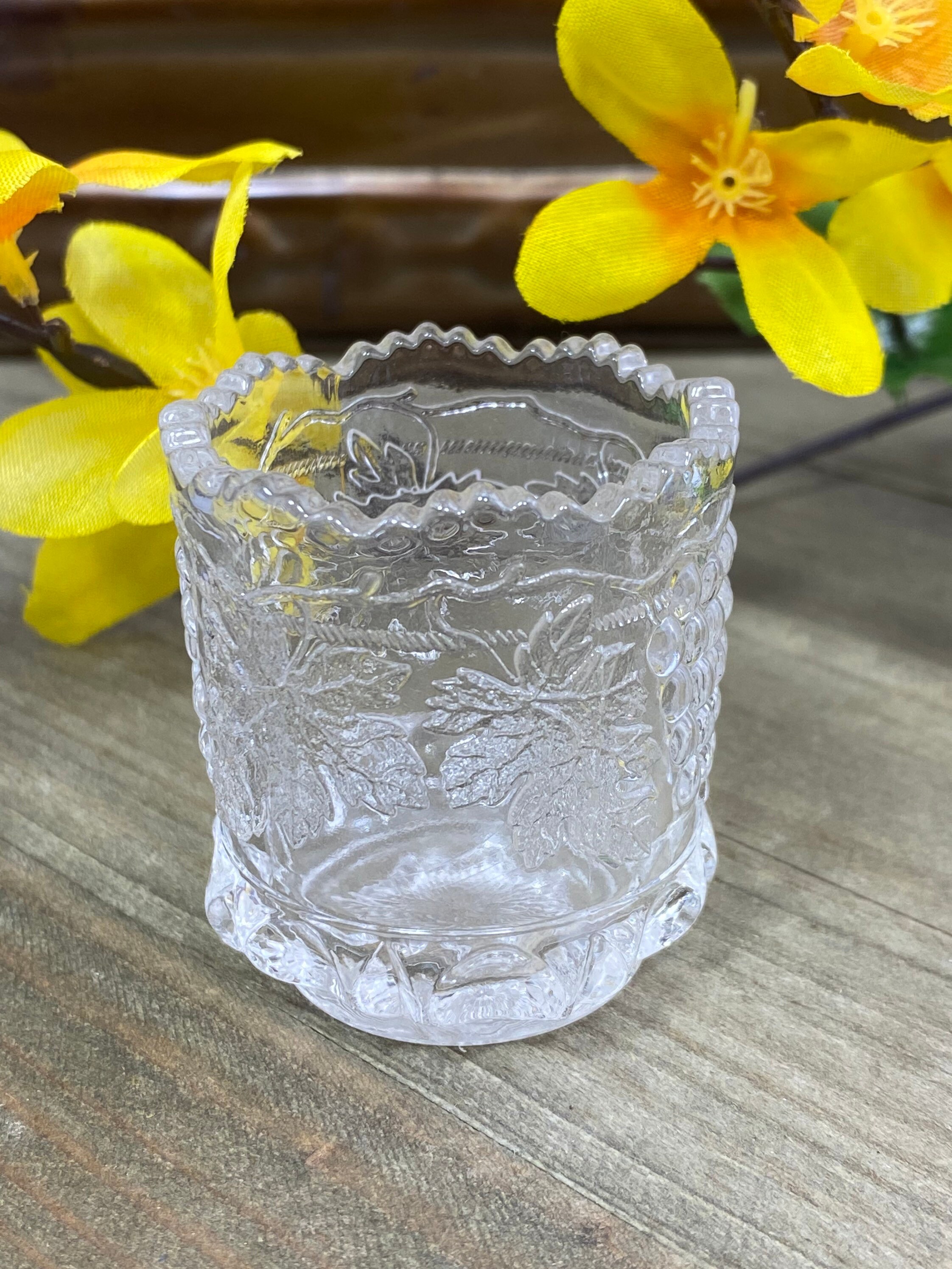 Miniature Glass Creamer & Sugar Bowl / Toothpick Holders With Grape and ...