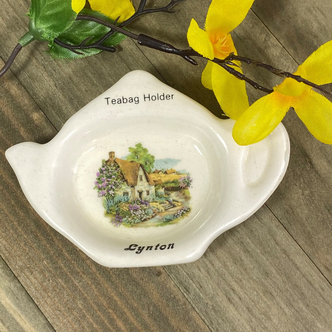 Vintage Teapot Shaped Teabag Dish Trinket Tray Lynton Souvenir Keepsake ...