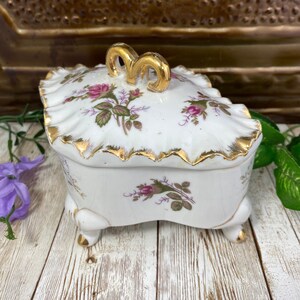 Vintage Porcelain Wild Rose Trinket Box, English Rose and Gold Decor ...