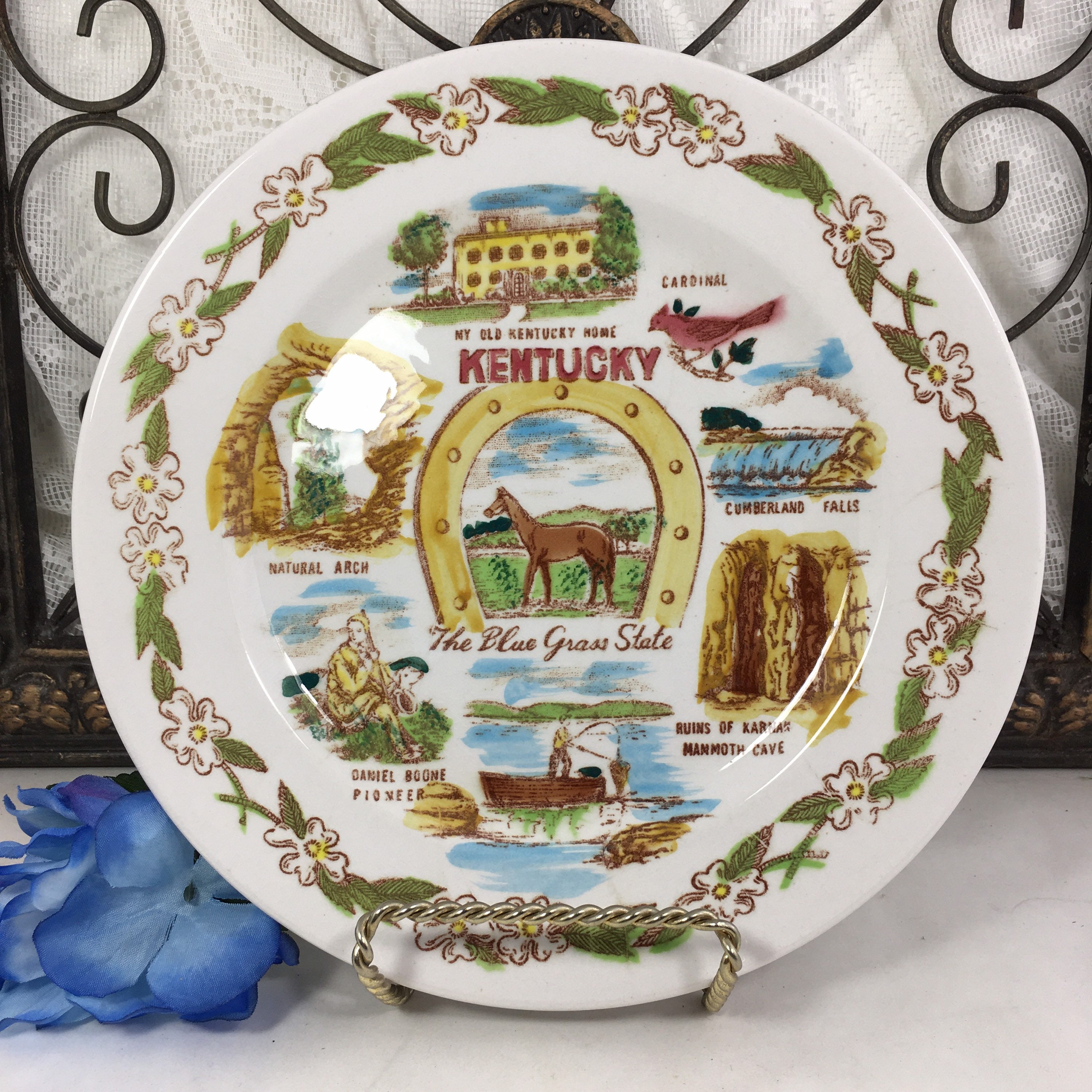 Kentucky Souvenir Plate, Vintage Collectible Plate, Blue Grass State ...