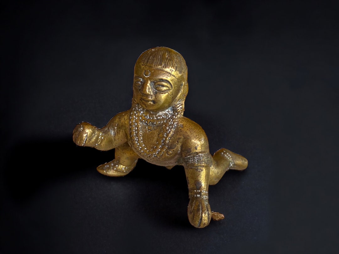 Vintage Brass Good Luck Baby Krishna Laddu Gopal Statue Figurine ...