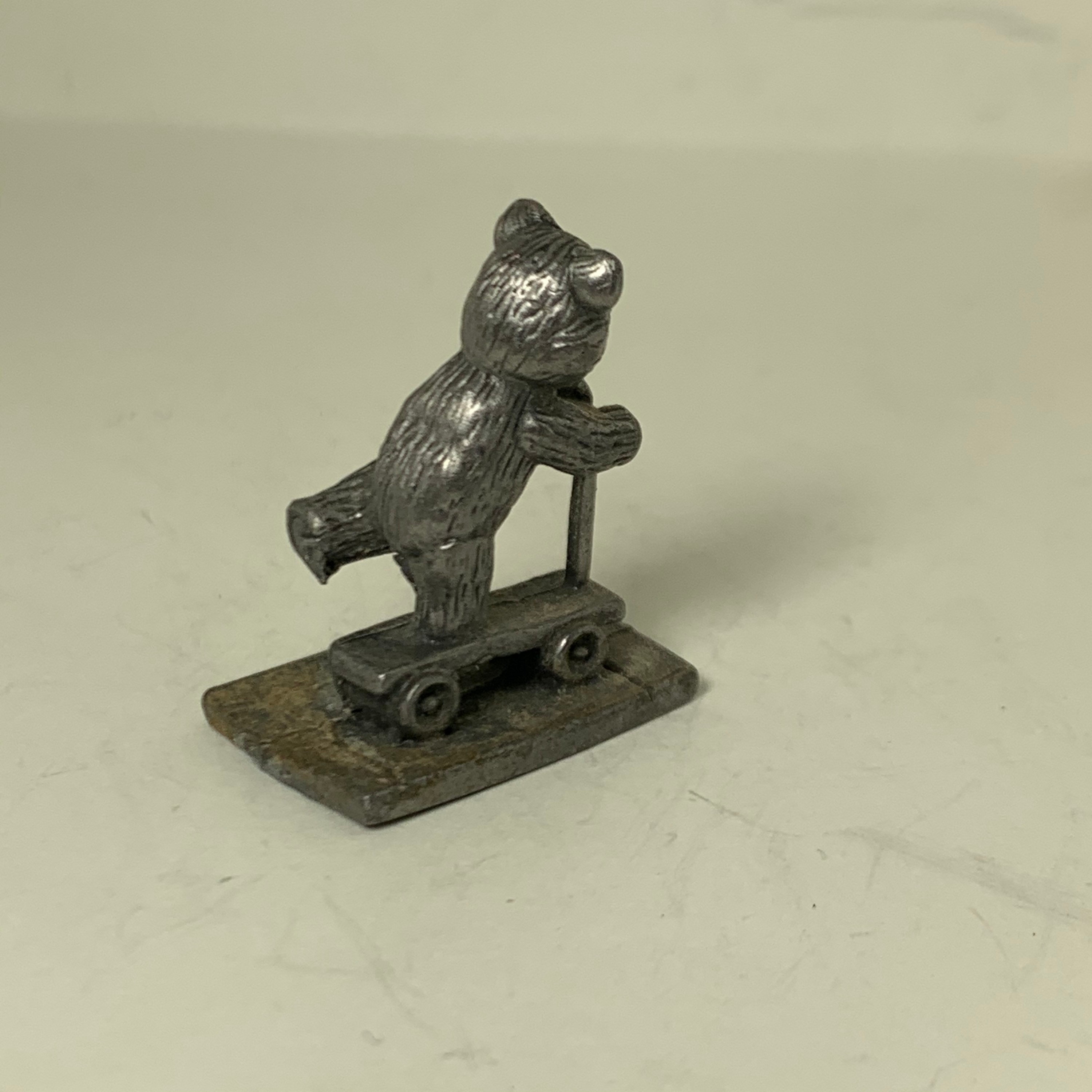 Miniature Pewter Bear Riding Scooter - Scooter Bear - Metal Teddy Bear ...