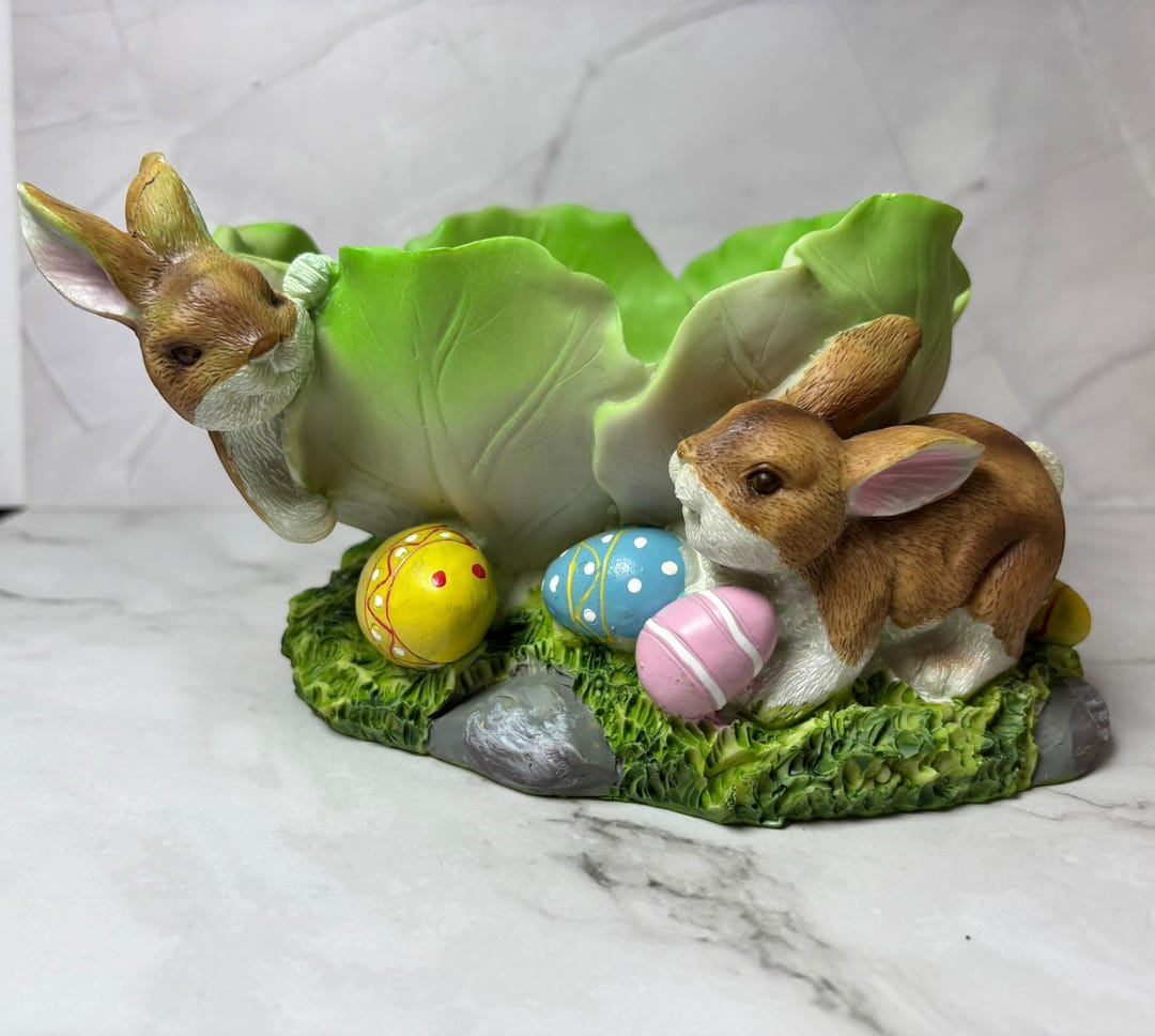 Easter Rabbit & Eggs Candy Lettuce Bowl | Easter Bunny and Cabbage Leaf ...