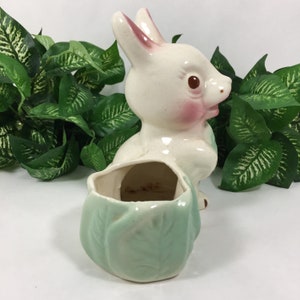 Vintage Bunny Rabbit With Cabbage Planter, Bunny Rabbit Vase, Rabbit ...