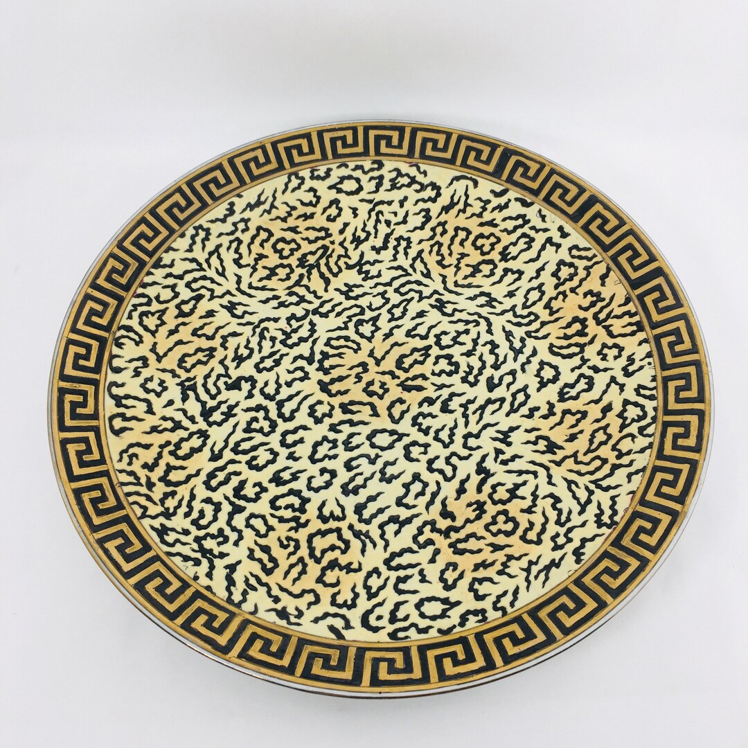 Leopard Print Decorative Plate, Yellow and Black Hand-painted Sculpted ...