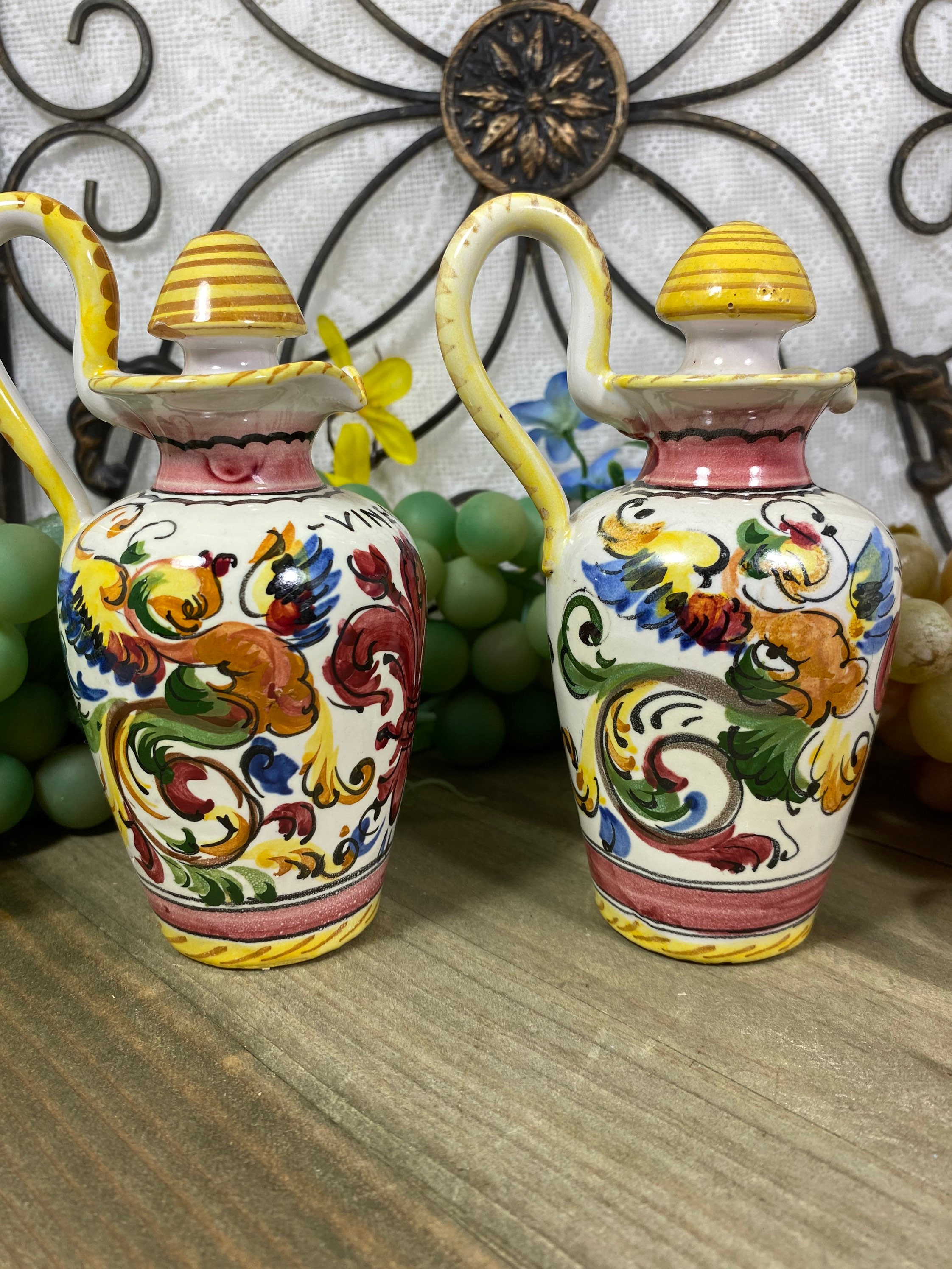 Vintage Italian Vinegar and Oil Cruet Set Hand Painted Fleur De Lis ...
