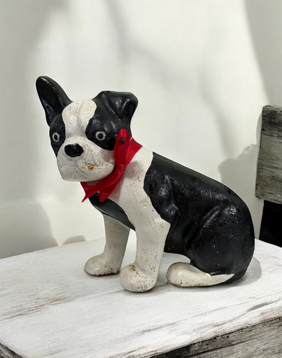Vintage BOSTON TERRIER Dog Door Stop, Painted Cast Iron Sitting Boston ...