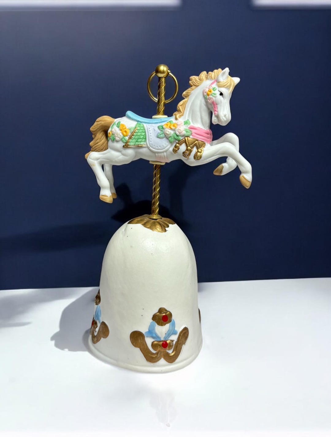 Vintage Carousel Horse Bell Figurine - Hand-painted Porcelain ...