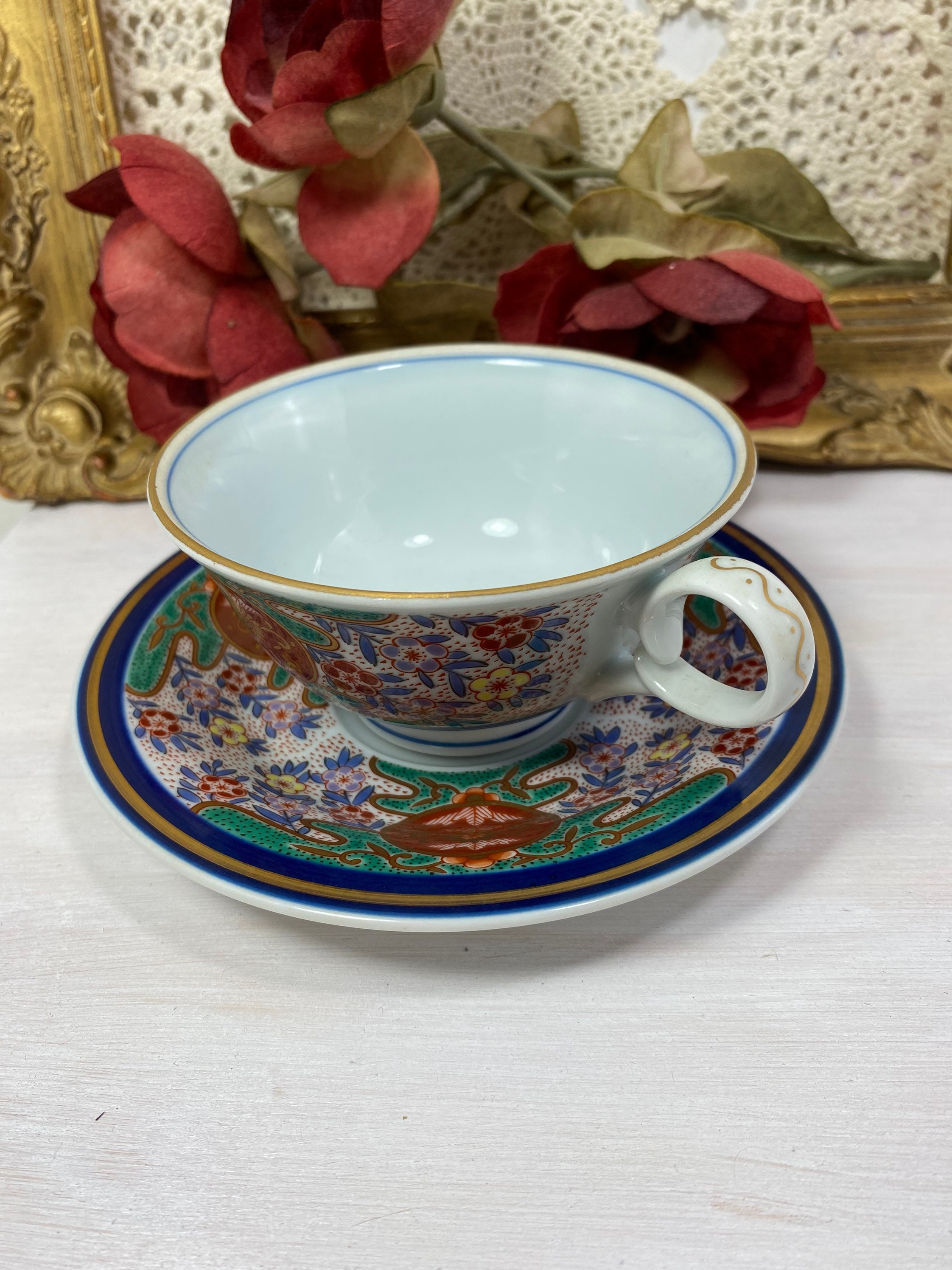 Vintage Handpainted Japanese Tea Cup and Saucer Multicolored - Etsy