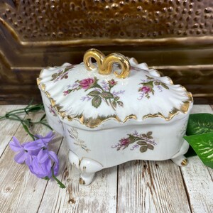 Vintage Porcelain Wild Rose Trinket Box, English Rose and Gold Decor ...