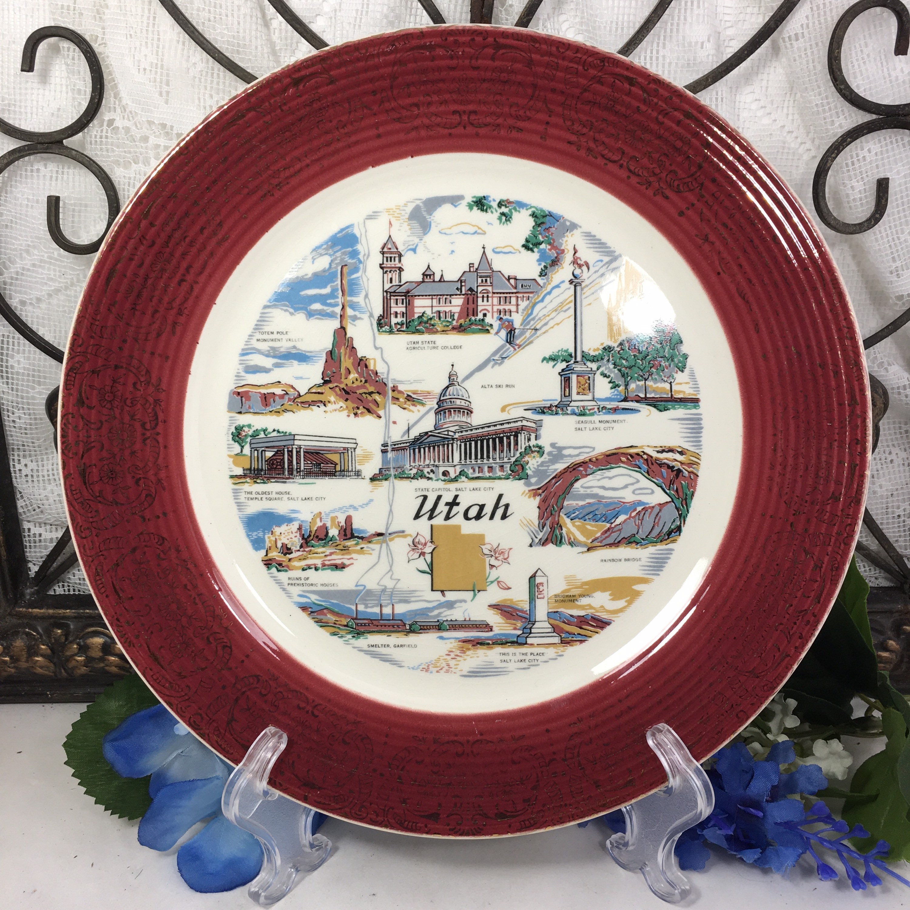 Utah Souvenir Plate, Vintage Collectible State Plate, Homer Laughlin ...