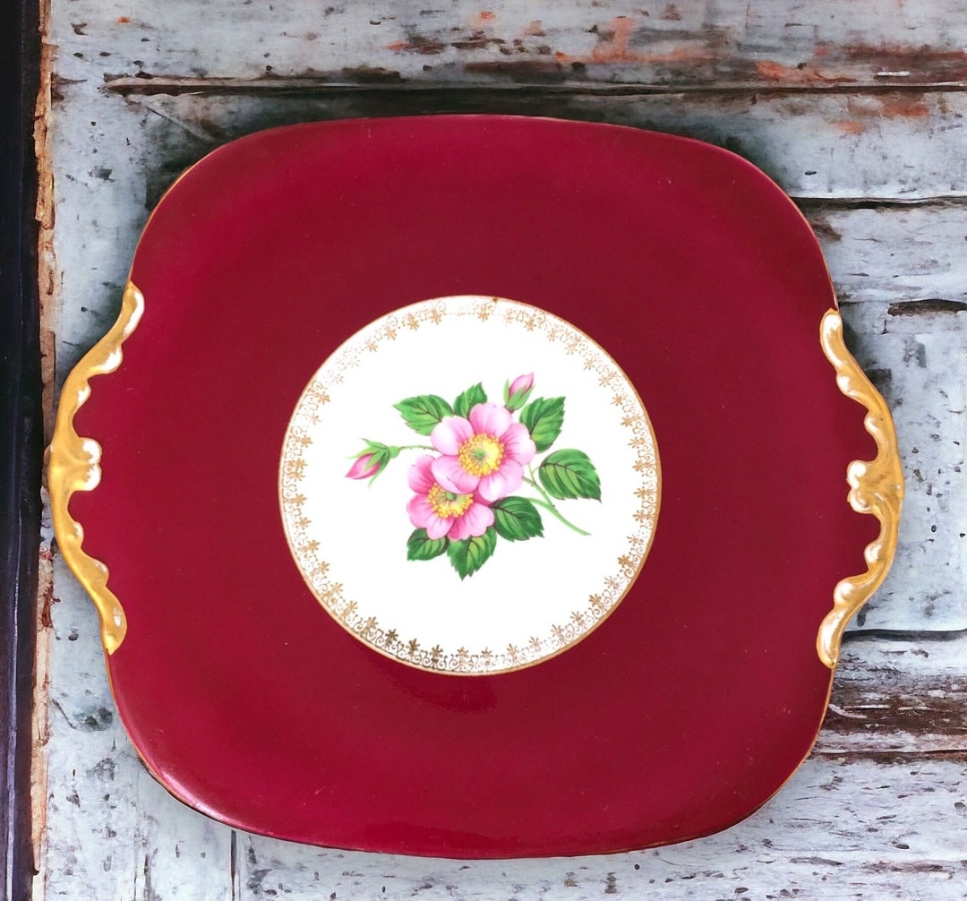 Windsor China Rose Serving Plate, Red & Gold Rose Floral Plate, Windsor ...