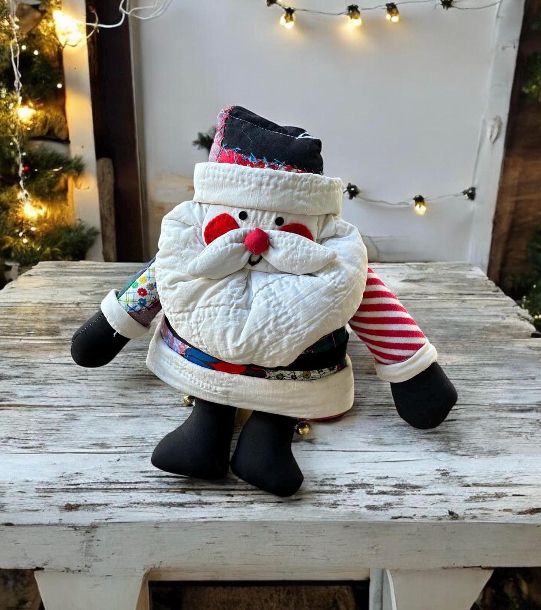 Vintage Patchwork Quilt Stuffed Santa Claus Christmas Holiday ...