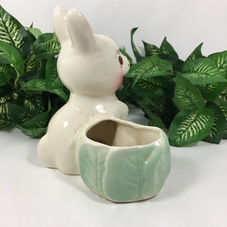 Vintage Bunny Rabbit With Cabbage Planter, Bunny Rabbit Vase, Rabbit ...
