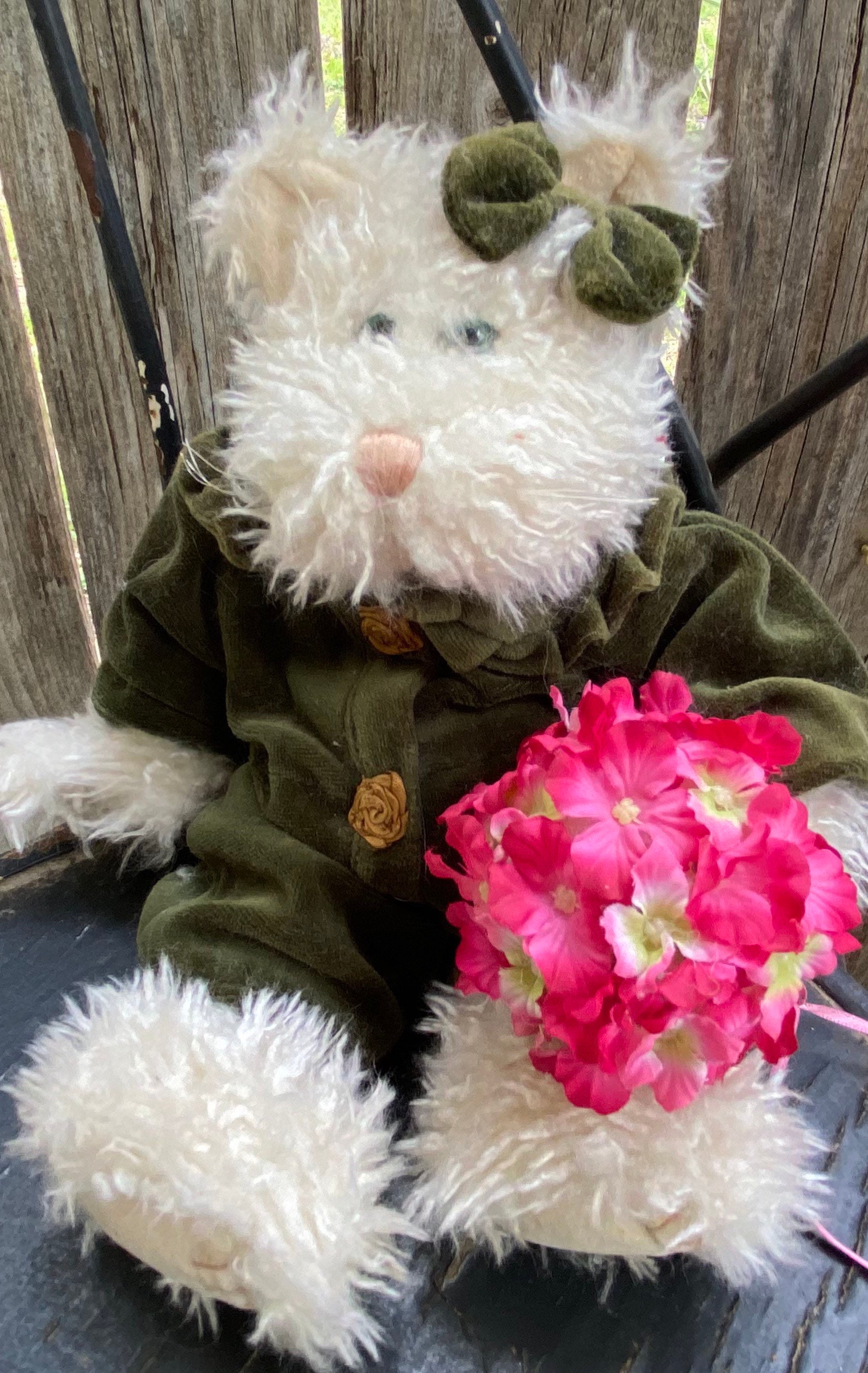 Boyds Bears Plush White Cat Blue Eyes Green Clothes the - Etsy