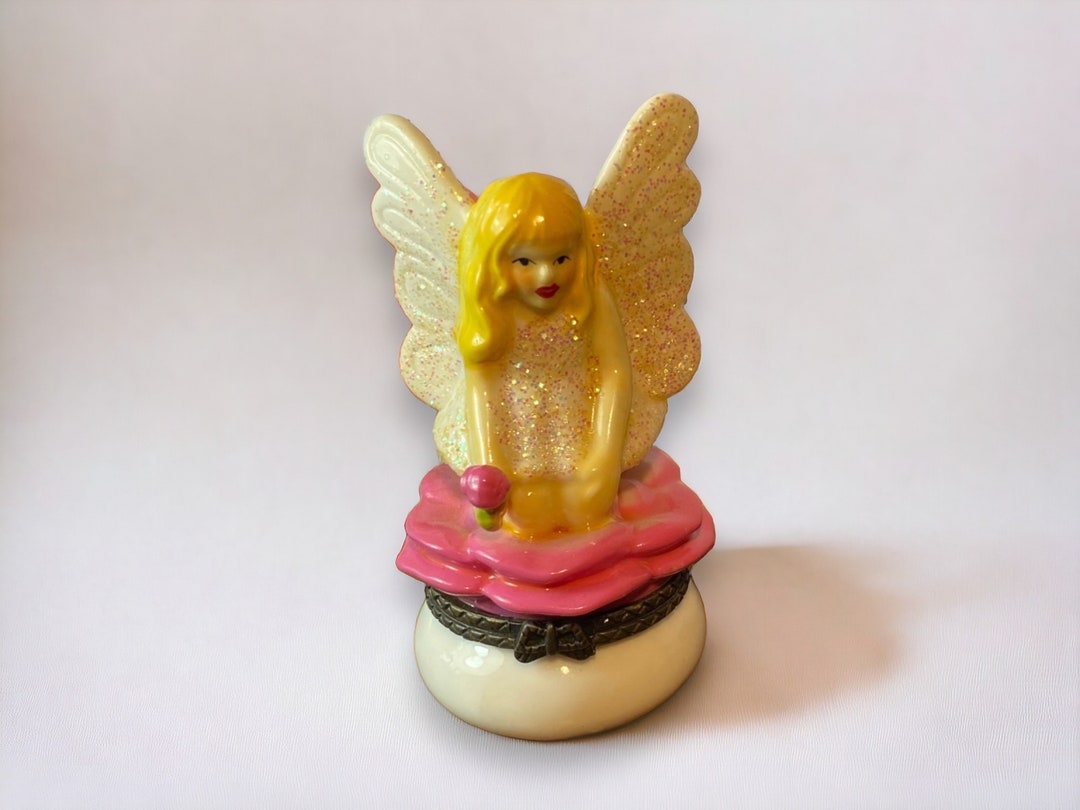 Cute Fairy Trinket Box, Porcelain Hinged Jewelry Box Fairy on Flower - Etsy