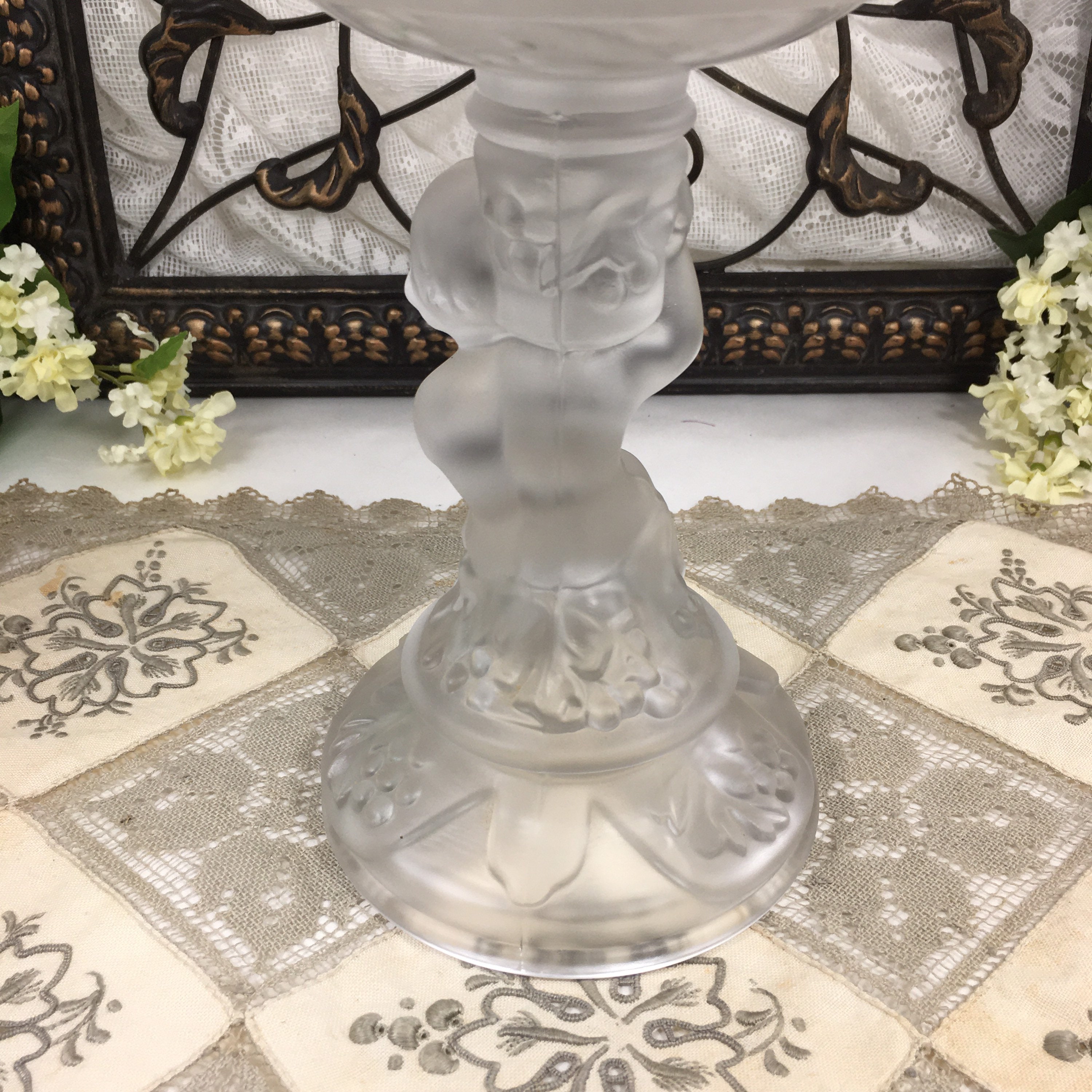 Cherub Compote, Frosted Glass Cherub Pedestal Compote With Grape Decor ...