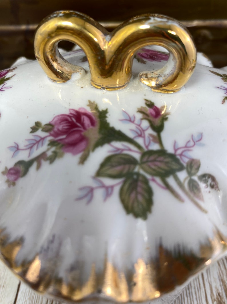Vintage Porcelain Wild Rose Trinket Box English Rose and Gold - Etsy