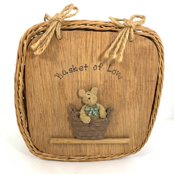 Vintage Flip Top Basket With Teddy Bear Basket is Love Teddy | Etsy