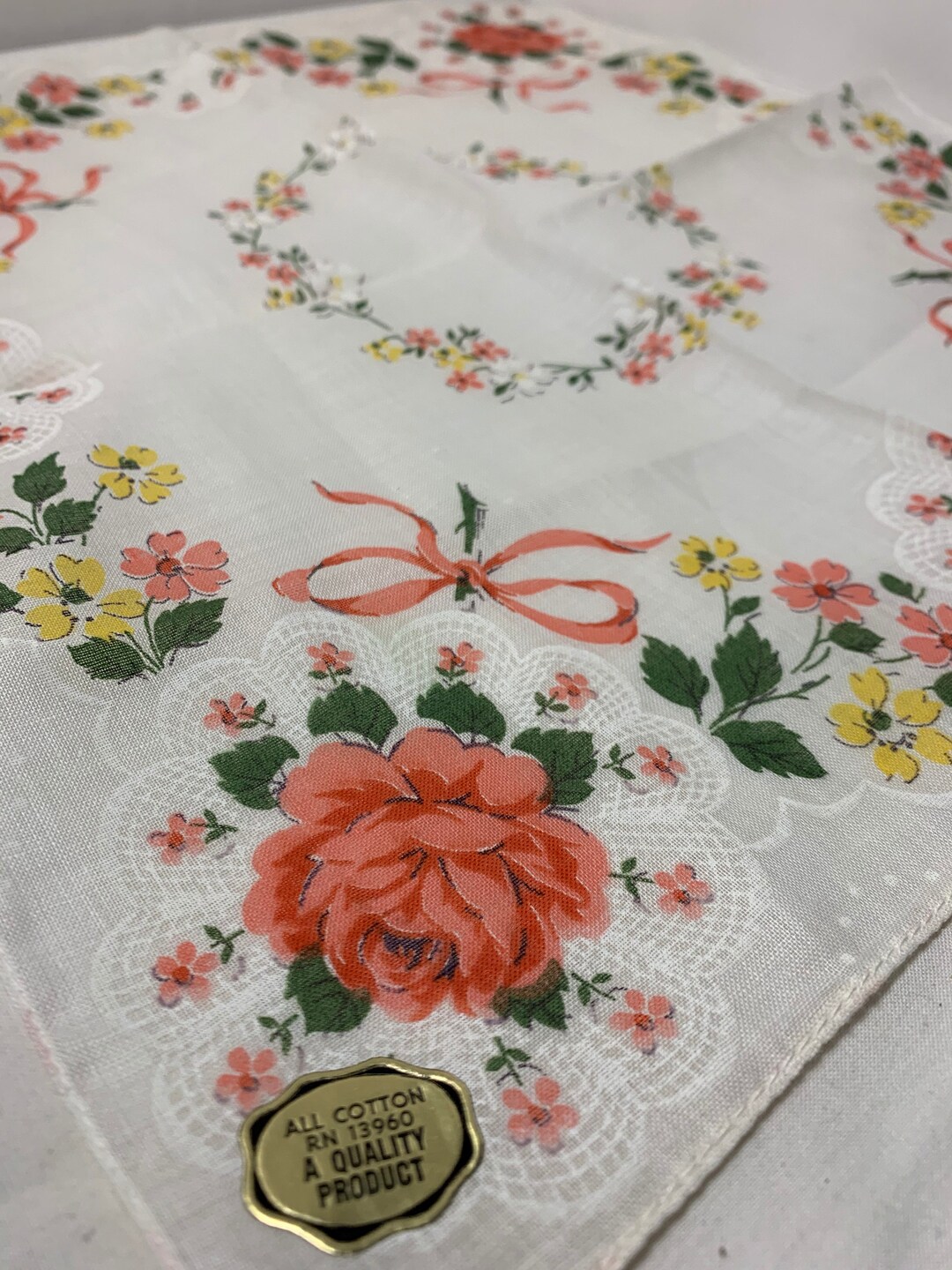 Vintage Handkerchief, Pink Rose Ladies Hankie, Wedding Handkerchief ...