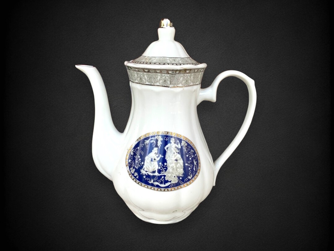 Vintage Greek Themed Venetian Lagoon Teapot, Cobalt Blue Silver Trim ...