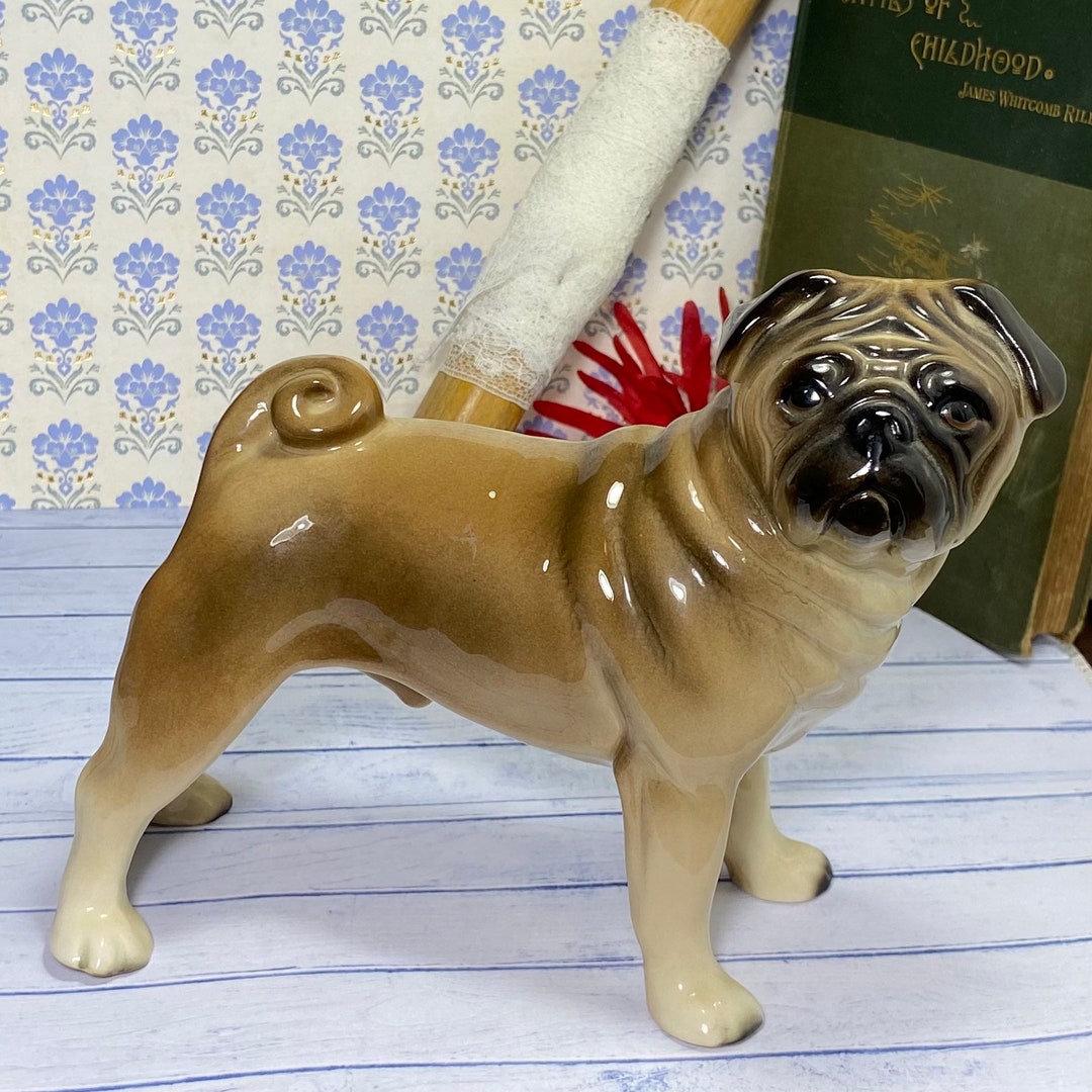 Vintage Porcelain Pug Dog Figurine, Realistic Pug Figurine, Coopercraft ...