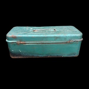 Vintage Teal Metal Toolbox | Rustic Industrial Lunchbox | Mid Century ...