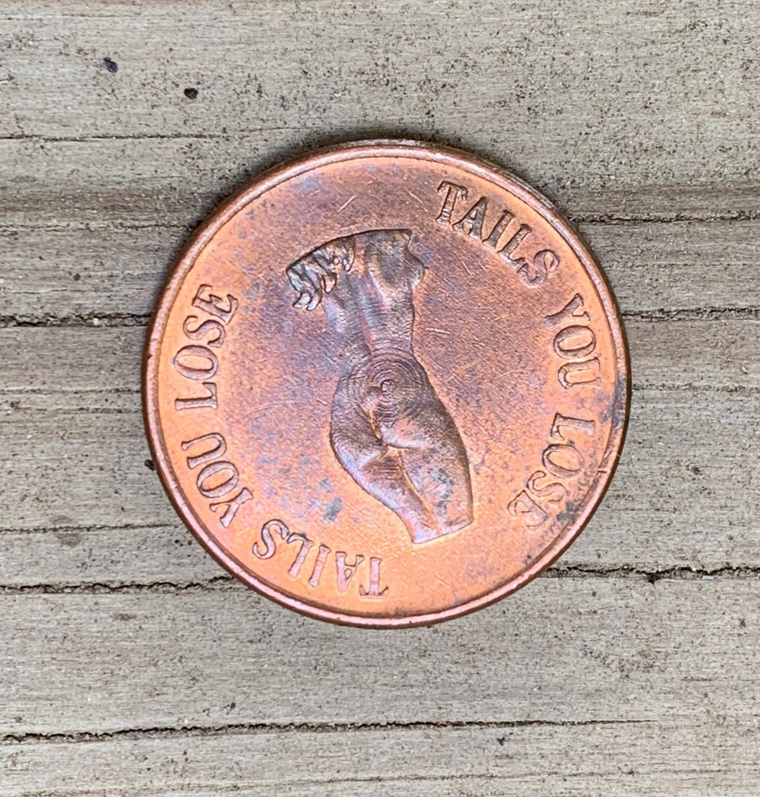 Vintage Nudie Girl Token Heads I Win, Tails You Lose, Novelty Gag Gift ...