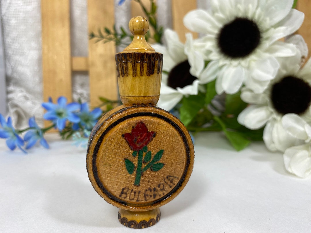Perfume Decanter, Hand-painted Bulgaria Wooden Bottle Flask With Rose ...