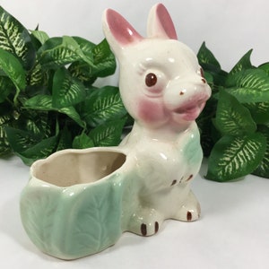 Vintage Bunny Rabbit With Cabbage Planter, Bunny Rabbit Vase, Rabbit ...