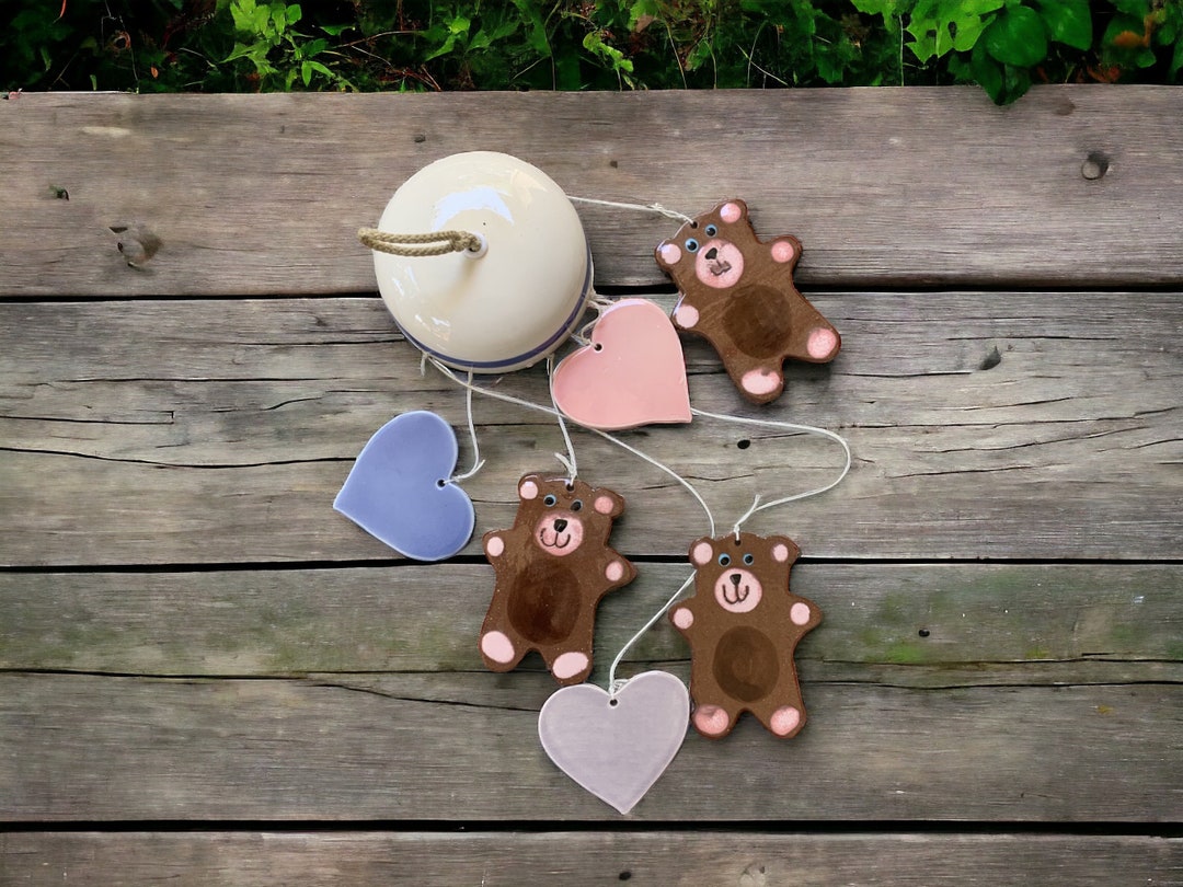 Vintage Wind Chimes With Ceramic Teddy Bears, Ceramic Teddy Bear Wind ...
