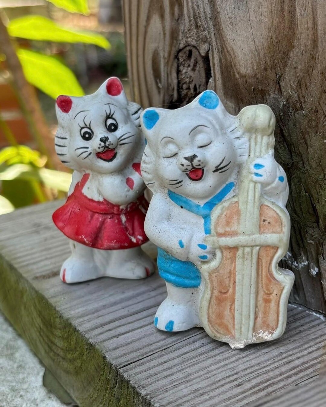 Kitsch Cat Figurines Playing Cello and Maracas, Cat Orchestra, Kawaii ...